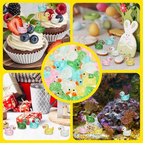 50 Pcs Mini Bright Resin Ducks Colorful Luminous Figurines Garden