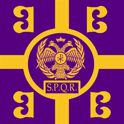 Spqr Emblem On Purple And Yellow Cross East Roman Empire Flag Modern