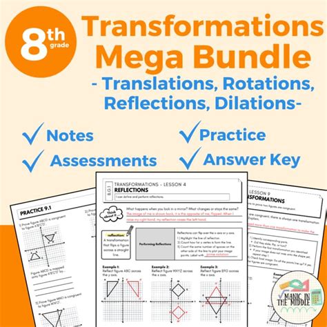 Transformations Geometry Bundle Lessons Practice Quiz Test 8g18g4