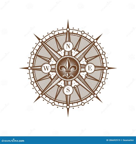 Vintage Medieval Antique Wind Rose Compass Sketch Stock Illustration