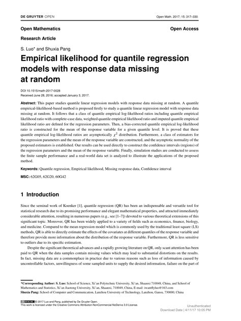 PDF Empirical Likelihood For Quantile Regression Models With Response Data Missing At Random