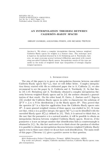 Pdf An Interpolation Theorem Between Calderón Hardy Spaces Sheldy Ombrosi