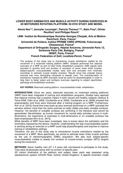 Pdf Lower Body Kinematics And Muscle Activity During Exercices In 3d Motorized Rotating