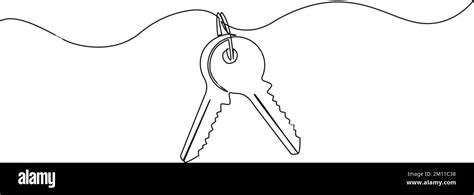 Continuous Single Line Drawing Of Set Of Keys On Key Ring Line Art Vector Illustration Stock