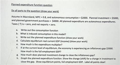 Solved Planned Expenditure Function Questiondo All Parts To