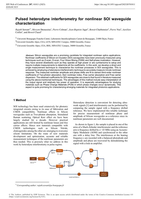 Pdf Pulsed Heterodyne Interferometry For Nonlinear Soi Waveguide Characterization