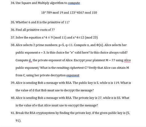 Solved 34 Use Square And Multiply Algorithm To Compute