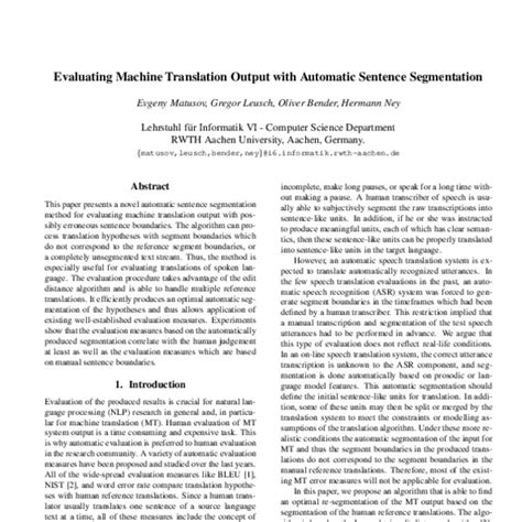 Evaluating Machine Translation Output With Automatic Sentence