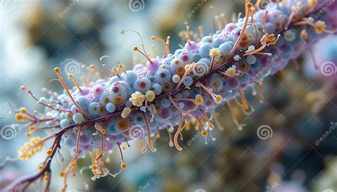 Detailed Microscopic View Of Unique Organism With Spherical Structures And Filaments Stock