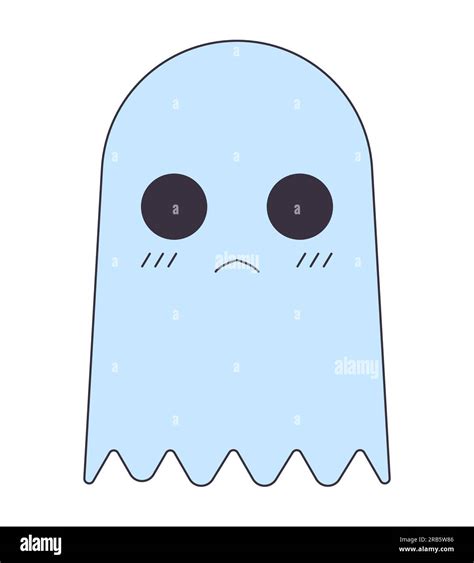 Unhappy Cute Ghost Flat Line Color Isolated Vector Object Stock Vector