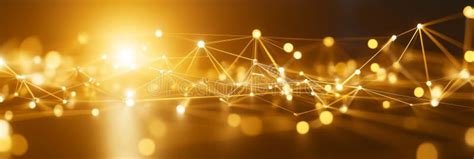 Golden Network Of Interconnected Nodes And Lines Abstract Technological Background 3d