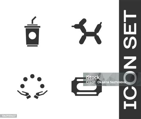 서커스 티켓 물과 종이 유리 저글링 공과 풍선 개 아이콘을 설정합니다 벡터 0명에 대한 스톡 벡터 아트 및 기타 이미지 0명 건네주기 균형 Istock