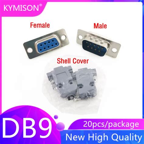 20pcs DB9 Hole Pin Female Male Blue Welded Connector RS232 Serial Port Socket DB D SUB Adapter 9
