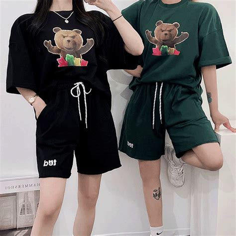 4colorset할인 테드 곰돌이 오버핏 루즈핏 빅사이즈 반팔티 쭈리 밴딩 반바지 츄리닝 트레이닝 투피스 세트 180