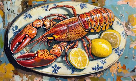 Lobster On Plate With Lemons Vibrant Colors Detailed Texture Seafood