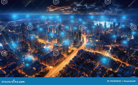 A Cityscape With Sensors And Data Lines Representing The Concept Of A Smart City Powered By