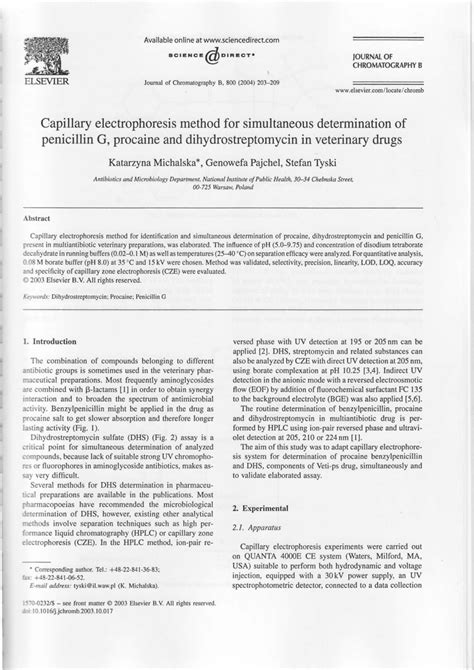 Pdf Capillary Electrophoresis Method For Simultaneous Determination Of Penicillin G Procaine