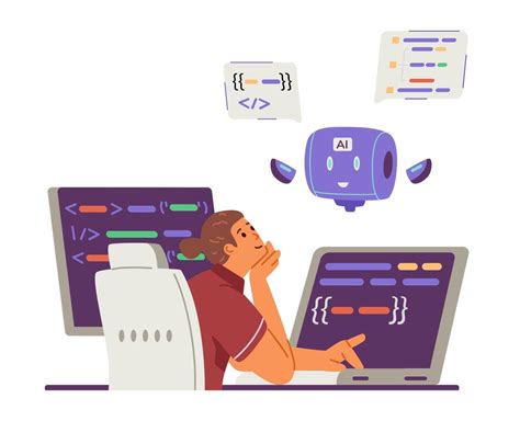 Man Programmer Interacting With Artificial Intelligence For Code