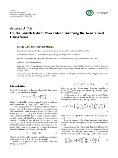 Pdf On The Fourth Hybrid Power Mean Involving The Generalized Gauss Sums