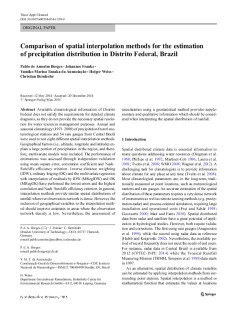 Pdf Comparison Of Spatial Interpolation Methods For The Estimation Of Precipitation