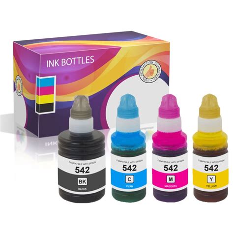 Epson 542 Compatible Ink Bottles Black Cyan Magenta Yellow Vibran