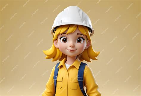 Smiling Cartoon Girl Wearing A Hard Hat Premium Ai Generated Image