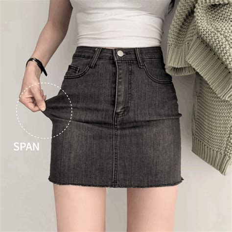 [색감깡패 쫀득스판] 밑단 컷팅 스판 미니 데님 스커트 에이블리