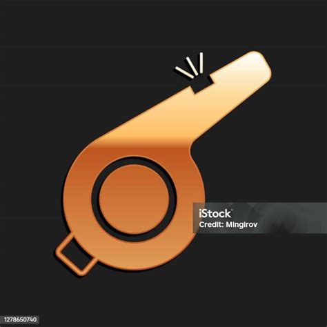 검은 색 배경에 격리 골드 휘파람 아이콘 심판 기호 피트니스 및 스포츠 표지판 긴 그림자 스타일 벡터 Championship에 대한 스톡 벡터 아트 및 기타 이미지 Istock