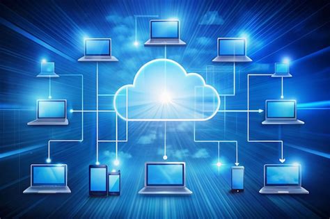 Premium Photo Cloud Computing Blueprint Digital Scheme With Cloud Devices