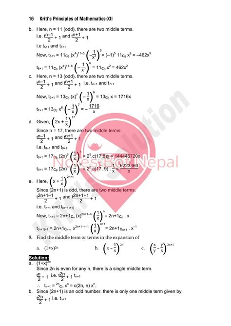 Permutation Combination And Binomial Theorem Important Question Solution For Grade 12 Neb