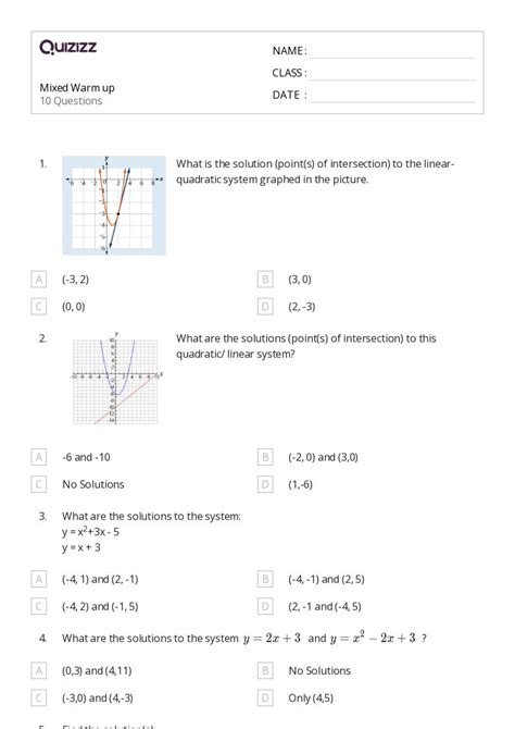 50 System Of Equations And Quadratic Worksheets On Quizizz Free