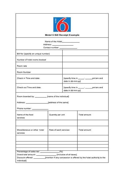 Free Motel 6 Receipt Template Calypso Tree