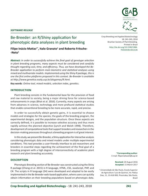 Pdf Be Breeder An Rshiny Application For Phenotypic Data Analyses