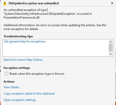 C How To Solve DBUpdateException On Delete Action Stack Overflow