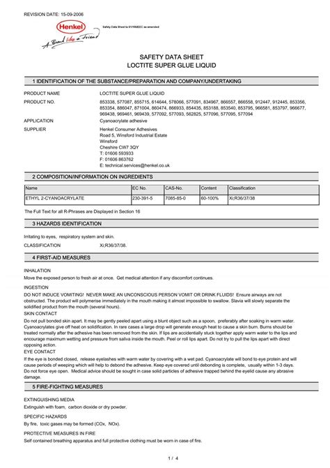 Loctite 609 Safety Data Sheet At Bernadette Oakman Blog