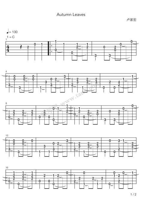 《autumn Leaves》 卢家宏（六线谱 吉他谱） 弹琴吧 原蛐蛐钢琴网 ，吉他入门，钢琴入门，优质吉他谱，钢琴谱尽在弹琴吧