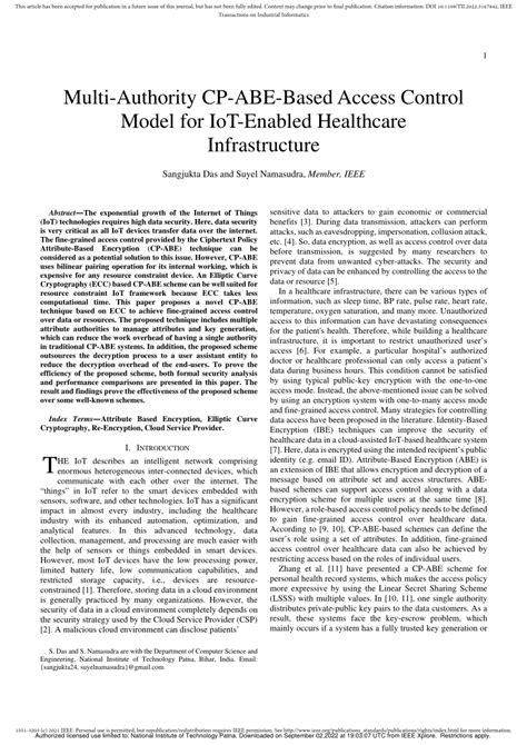 Pdf Multiauthority Cp Abe Based Access Control Model For Iot Enabled Healthcare Infrastructure