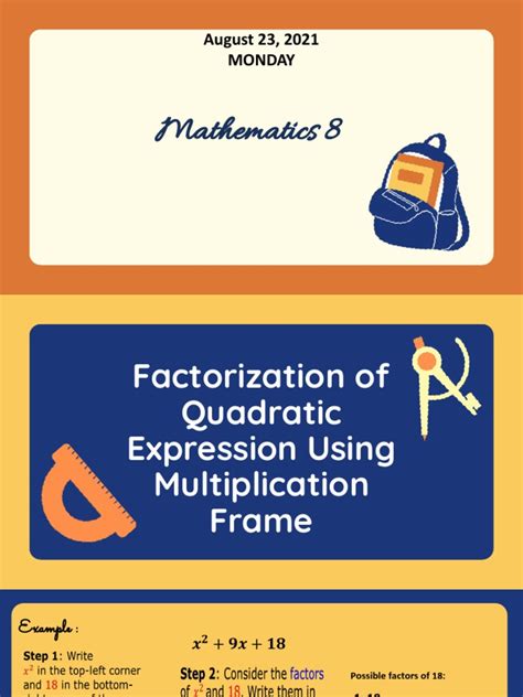 Factorization Of Quadratic Expression Using Multiplication Frame Pdf