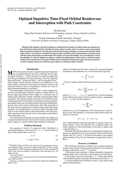 Pdf Optimal Impulsive Time Fixed Orbital Rendezvous And Interception With Path Constraints