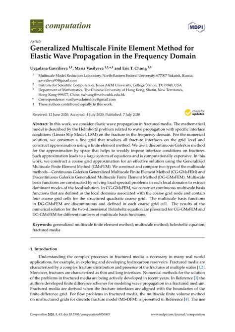 Pdf Generalized Multiscale Finite Element Method For Elastic Wave Propagation In The Frequency