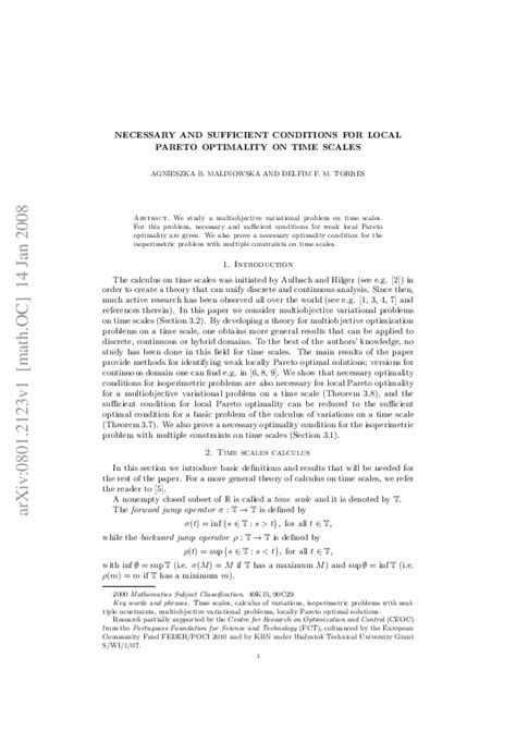 pdf necessary and sufficient conditions for local pareto optimality on time scales