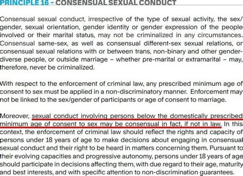 Principle 16 Consensual Seaual Conduct Consensual Sexual Conduct Irrespective Of The Type Of