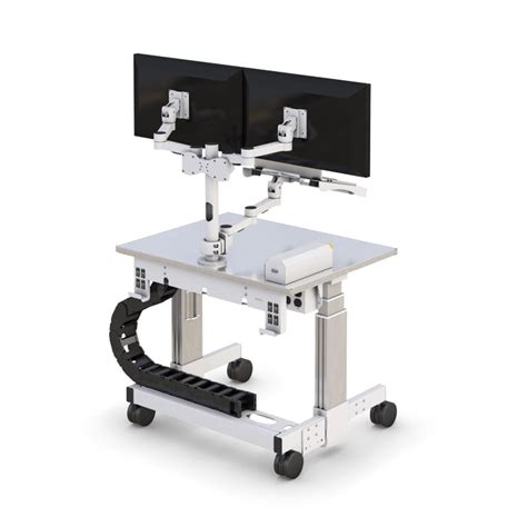 Mobile Workstation With Dual Monitors Anti Static Casters And