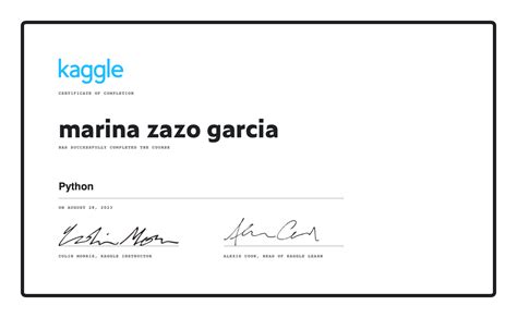 Marina Zazo Garcia Completed The Python Course On Kaggle