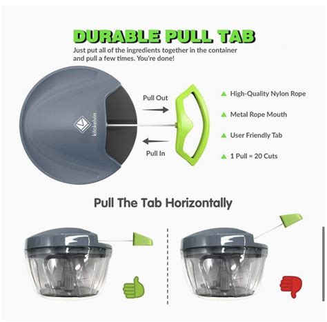 Kalokelvin Food Chopper 3 Cup Powerful Manual Hand Held Chopper Mincer Mixer Blender To Chop