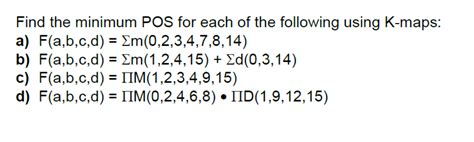 Solved Find The Minimum POS For Each Of The Following Using Chegg Com