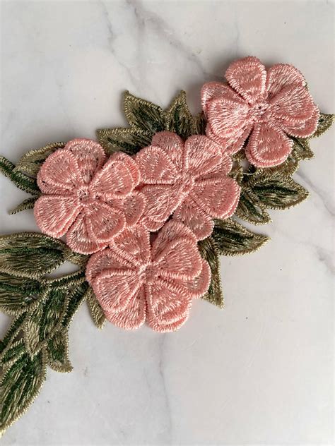 3d Handmade Embroidery Flower Patch Pink And Green Applique 8x4 In Etsy