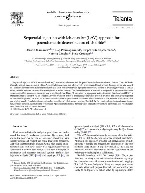 Pdf Sequential Injection With Lab At Valve Lav Approach For