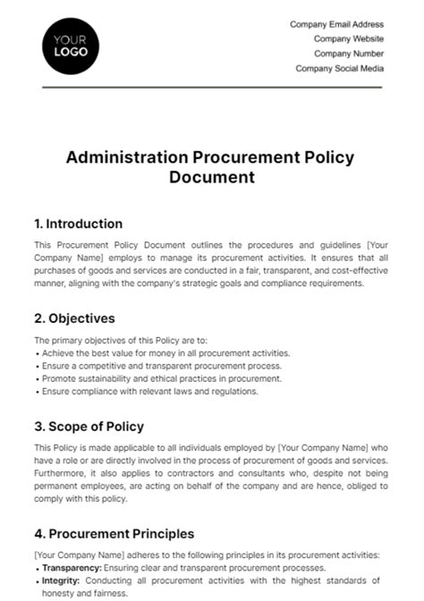 Free Administration Procurement Policy Document Template To Edit Online