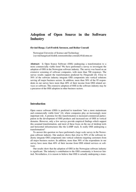 Pdf Adoption Of Open Source In The Software Industry